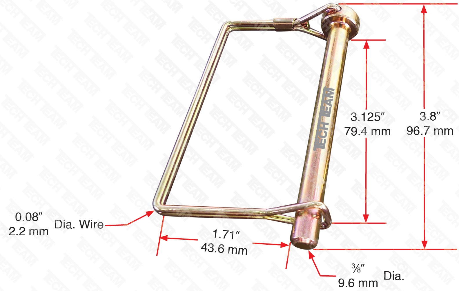 Square Double Wire Lock Pin, .375 in x 3.125 in, 2 Pieces #00844 - Tech ...